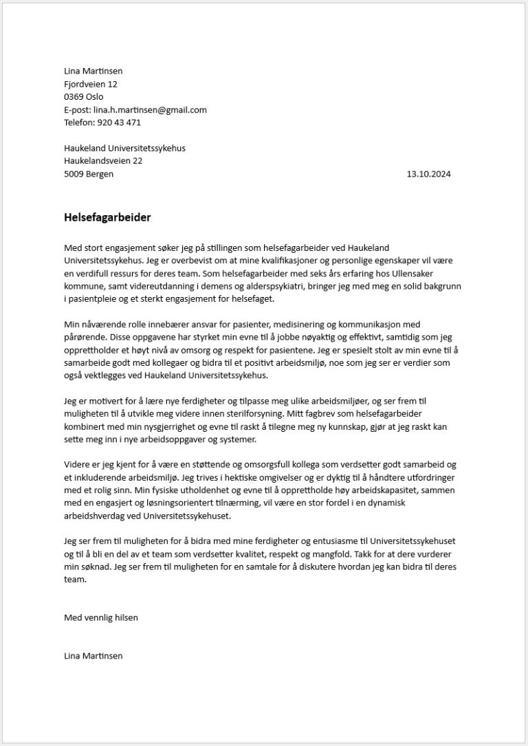 Eksempel jobbsøknad helsefagarbeider - CV-Hjelpen